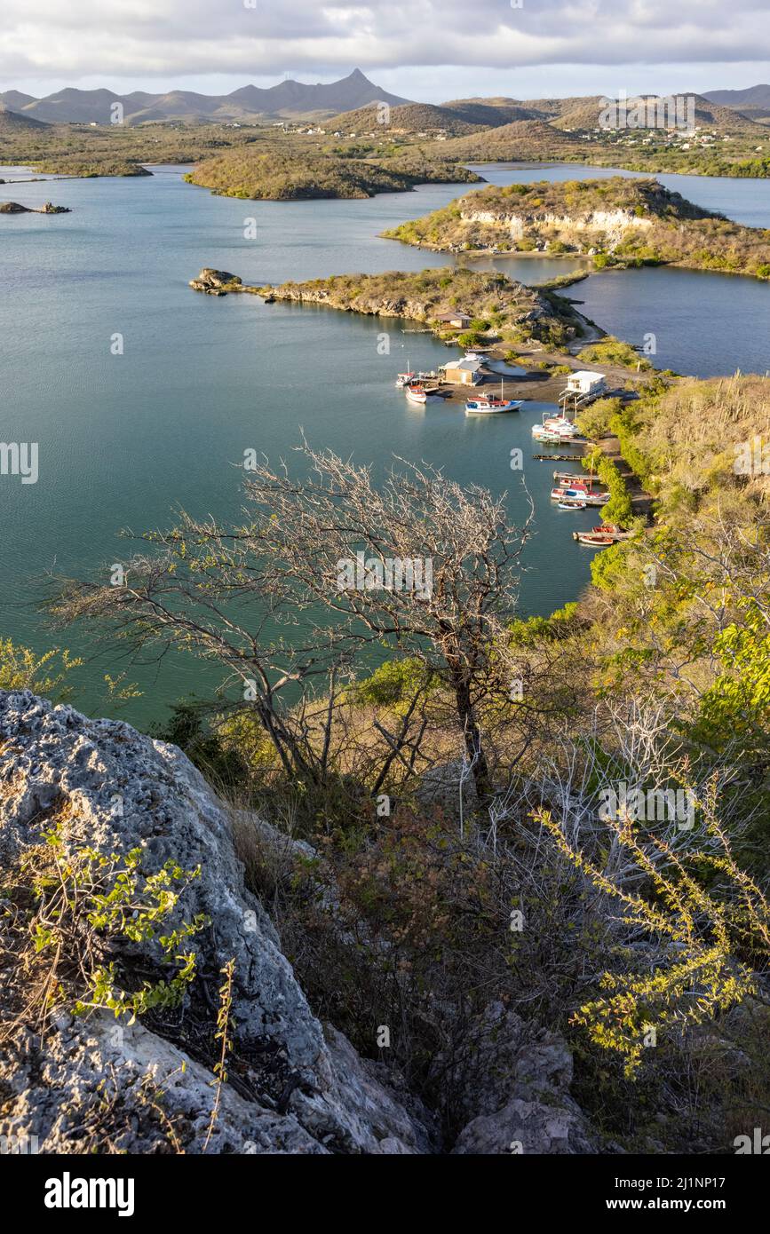 Beautiful Santa Martha Bay from a lookout on the island Curacao in the ...