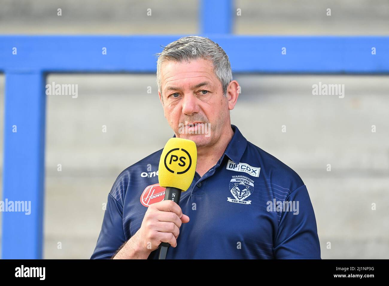 Daryl Powell Head Coach of Warrington Wolves during the pre match press ...