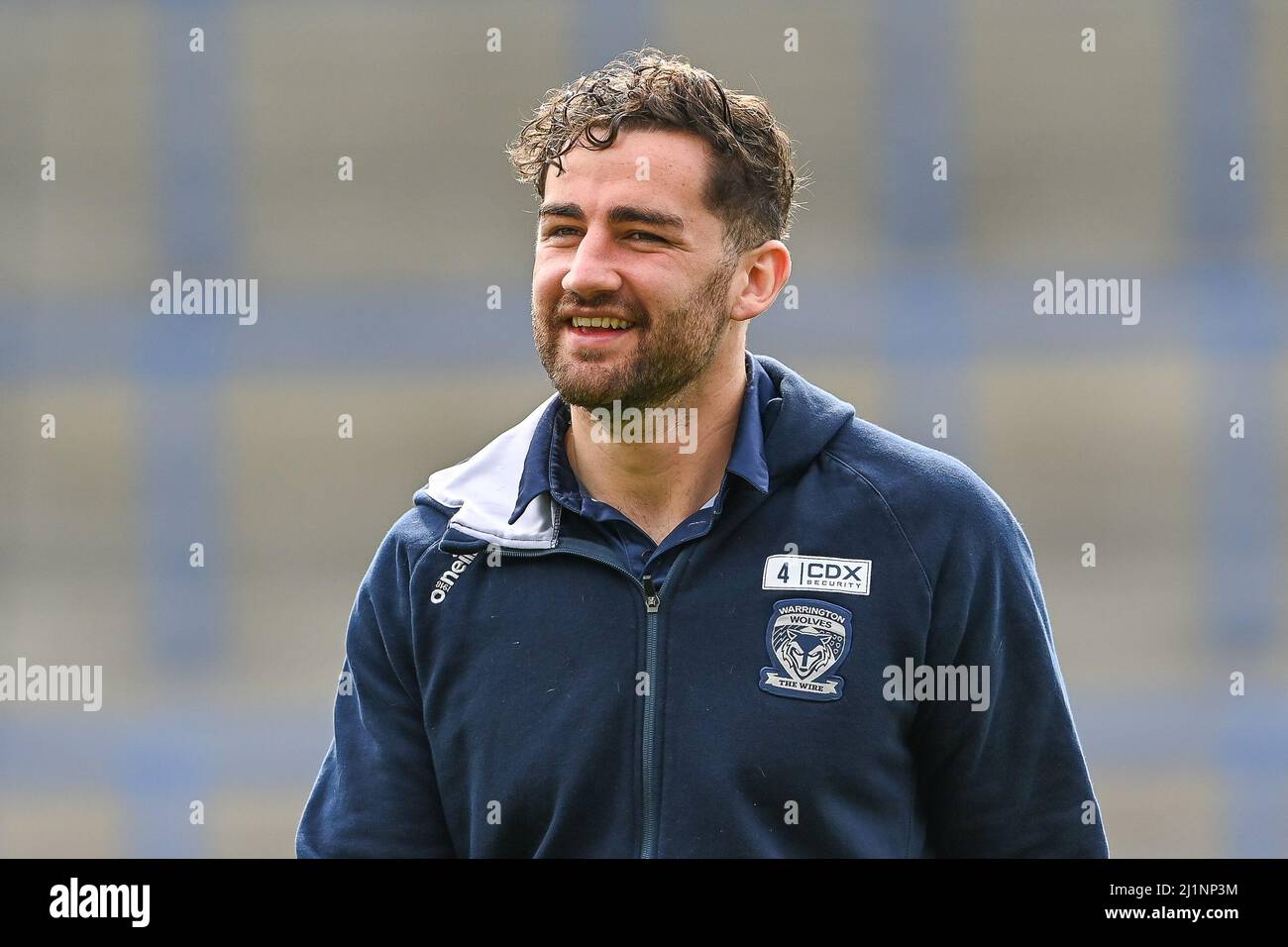 Toby King #4 of Warrington Wolves arrives at General view of The ...