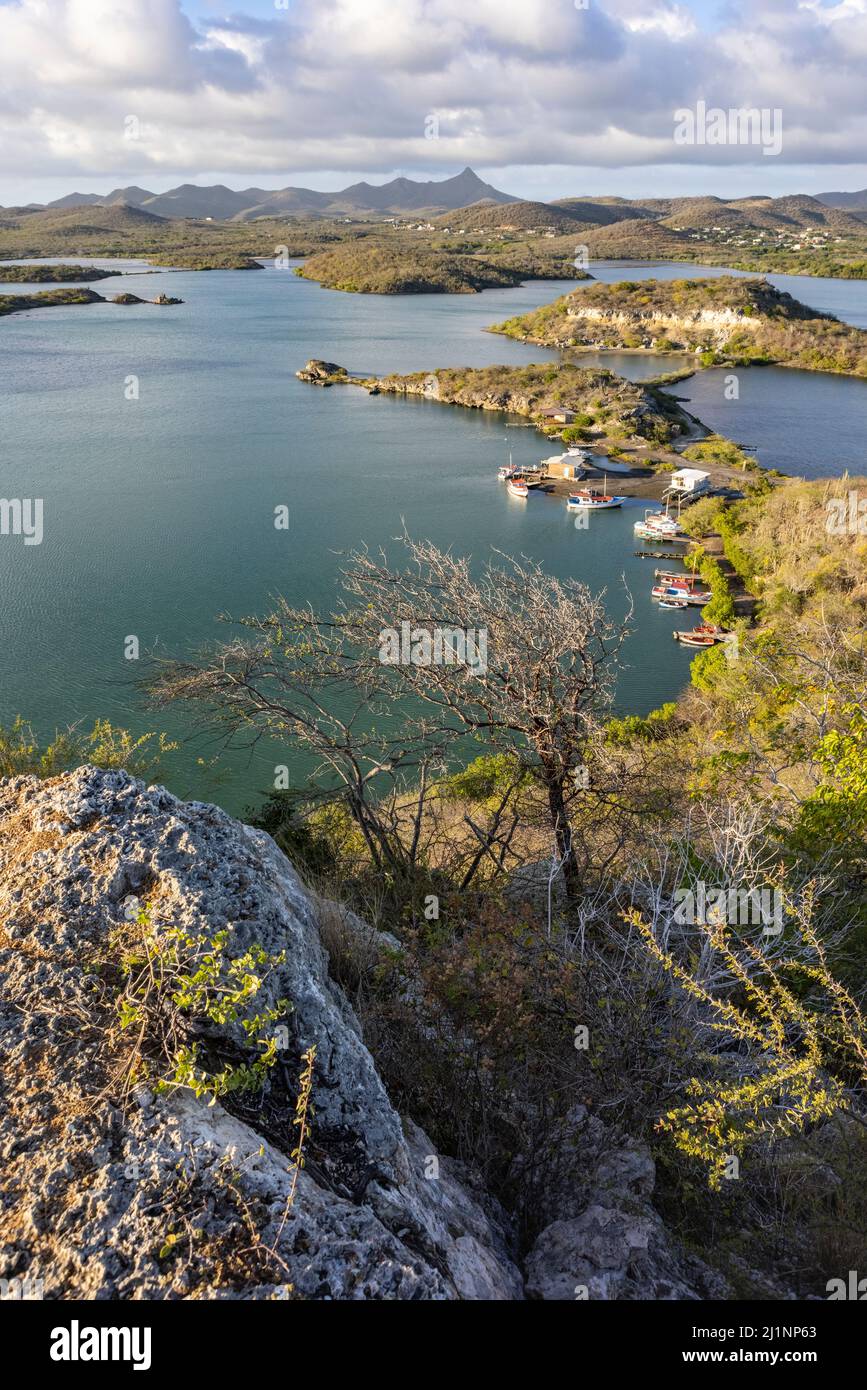 Beautiful Santa Martha Bay from a lookout on the island Curacao in the ...