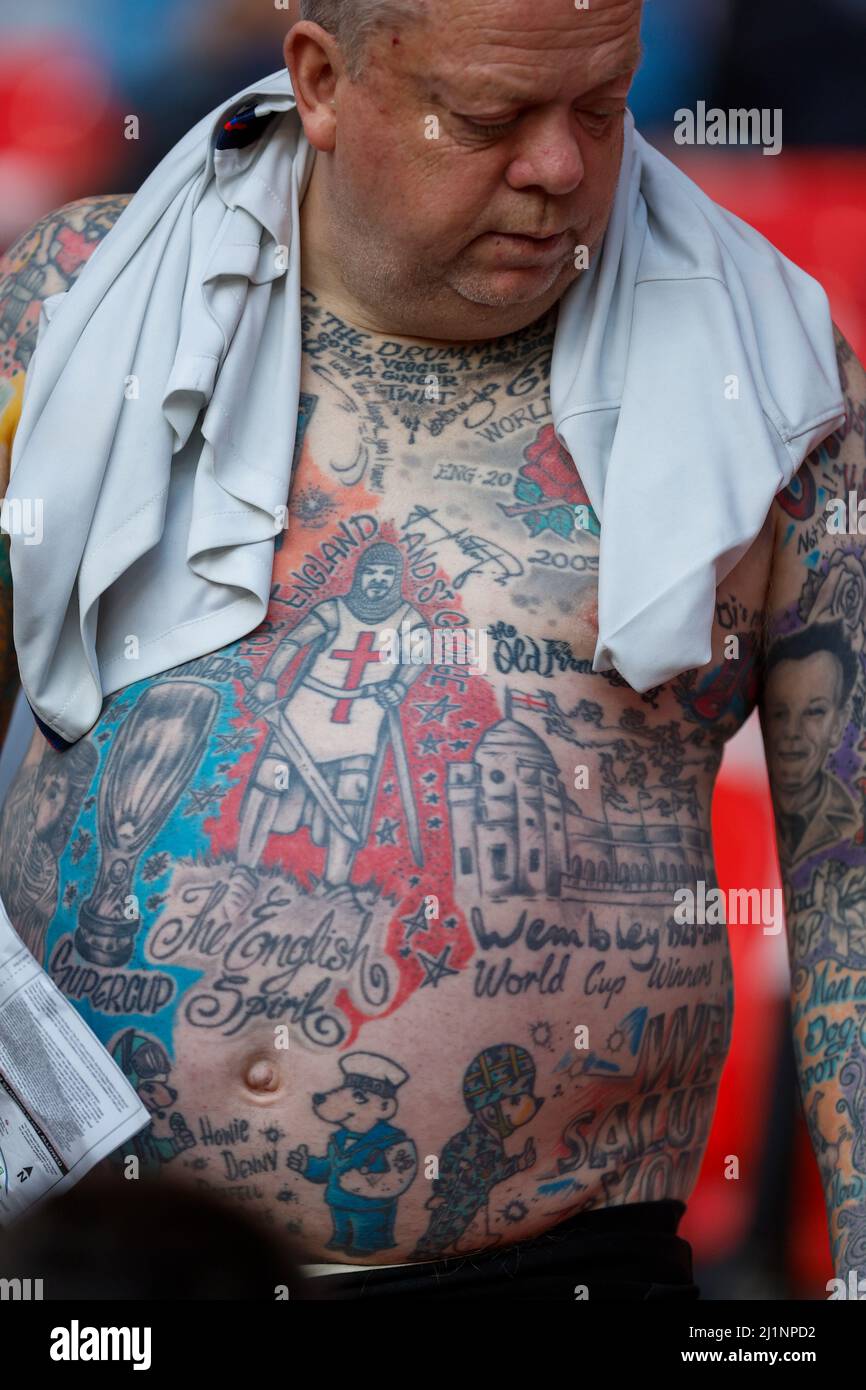 An England fan with tattoos during the Alzheimer's Society ...