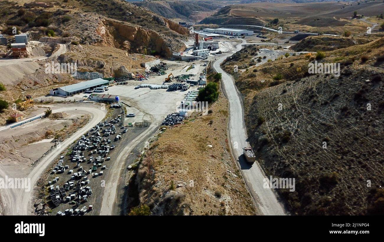 Rural settlement and land. Empty farmland and cityscape in the distance ...