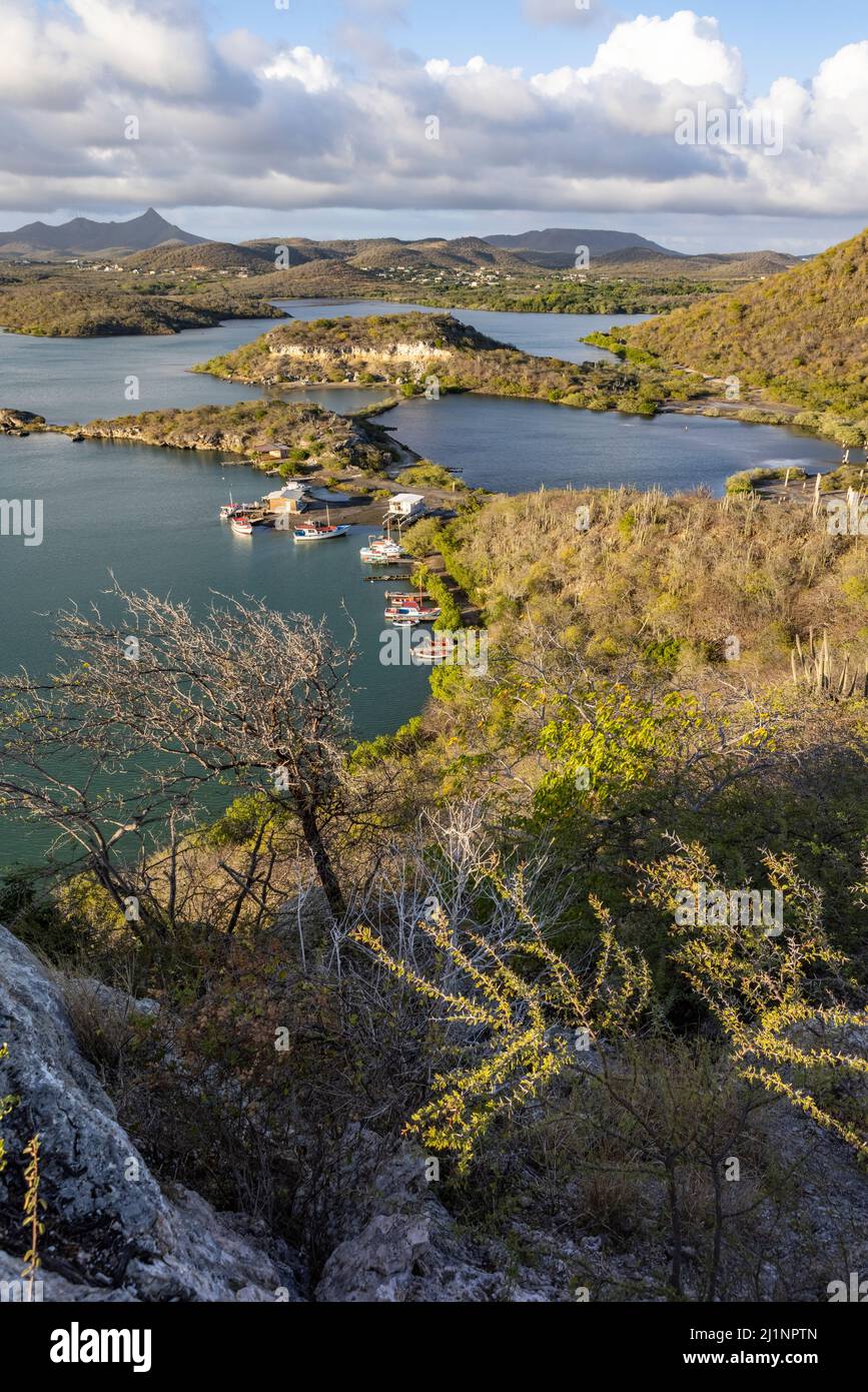 Beautiful Santa Martha Bay from a lookout on the island Curacao in the ...