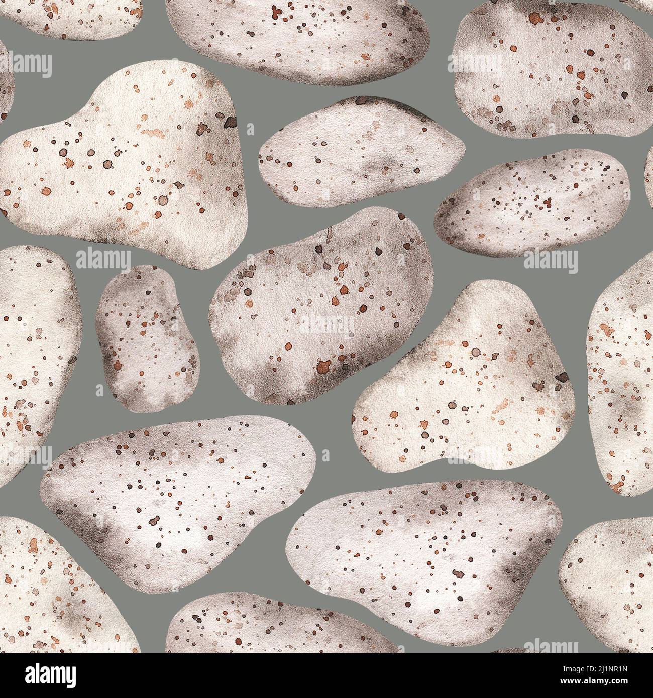 Seamless Pattern of stones. Watercolor illustration. Isolated on a gray ...