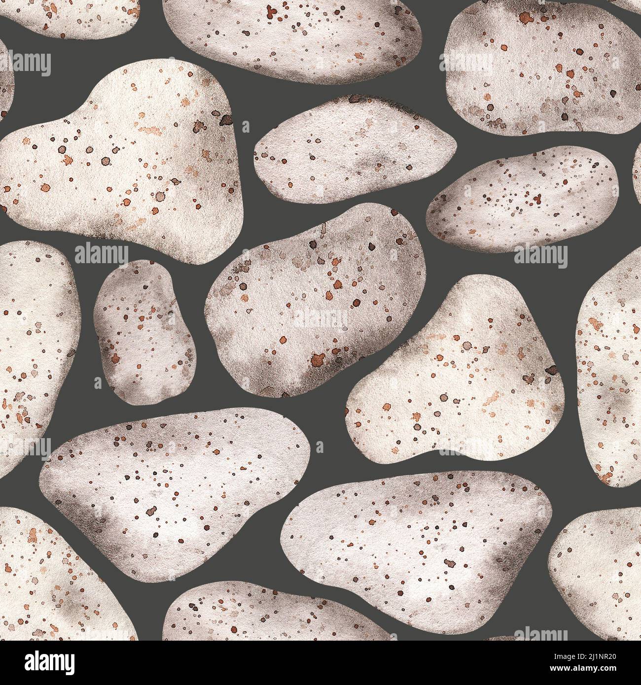 Seamless Pattern of stones. Watercolor illustration. Isolated on a gray ...