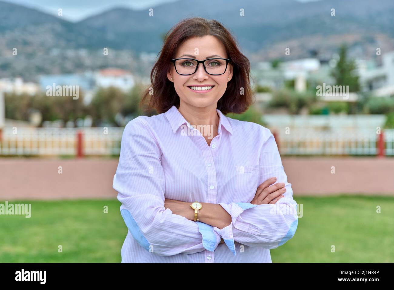 Portrait of a successful beautiful woman 45 years old Stock Photo - Alamy