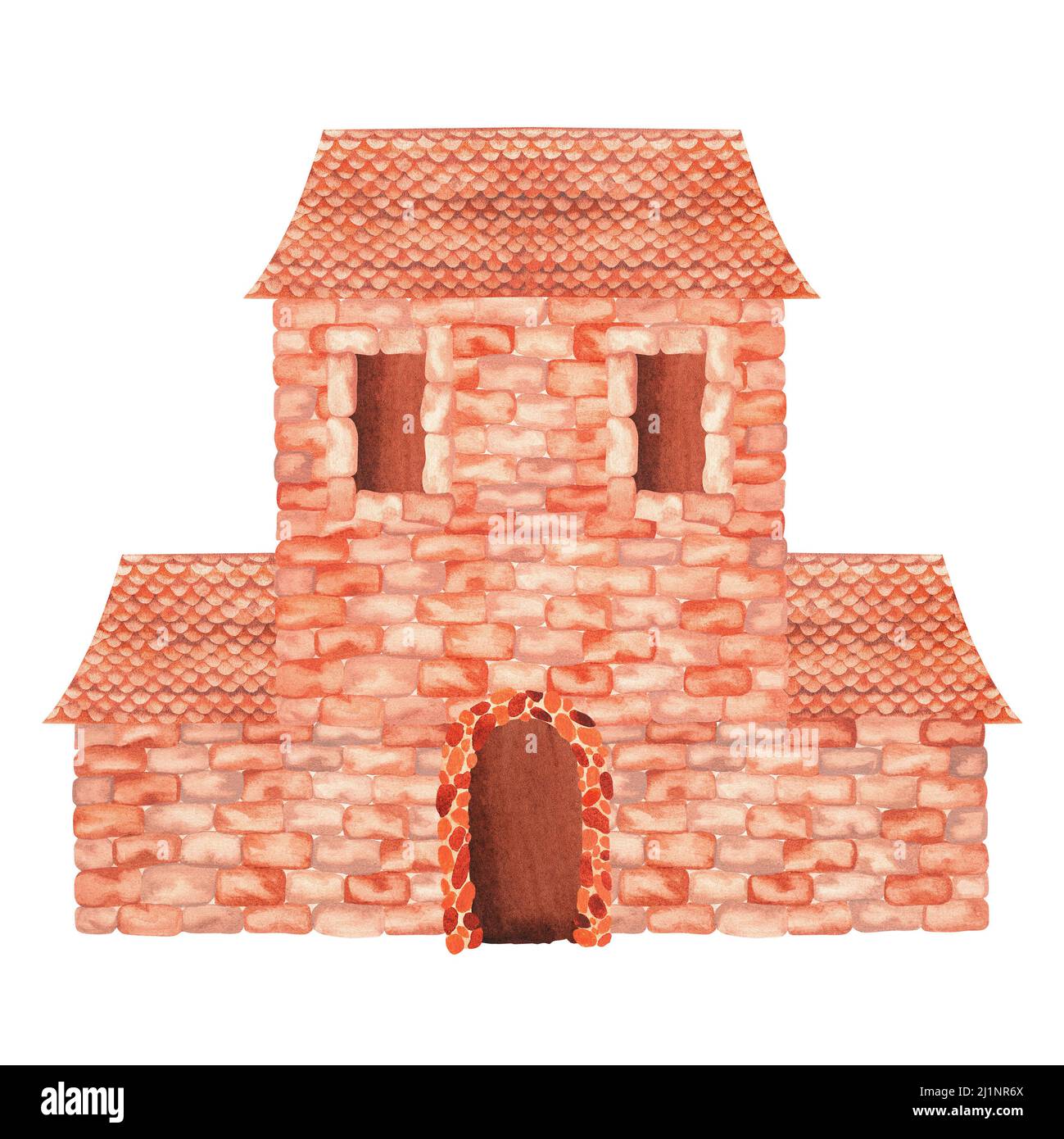 Brick castle. Watercolor illustration. Isolated on a white background ...