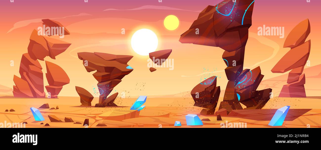 Alien planet desert in cosmos. Mars landscape background, ocher ground ...