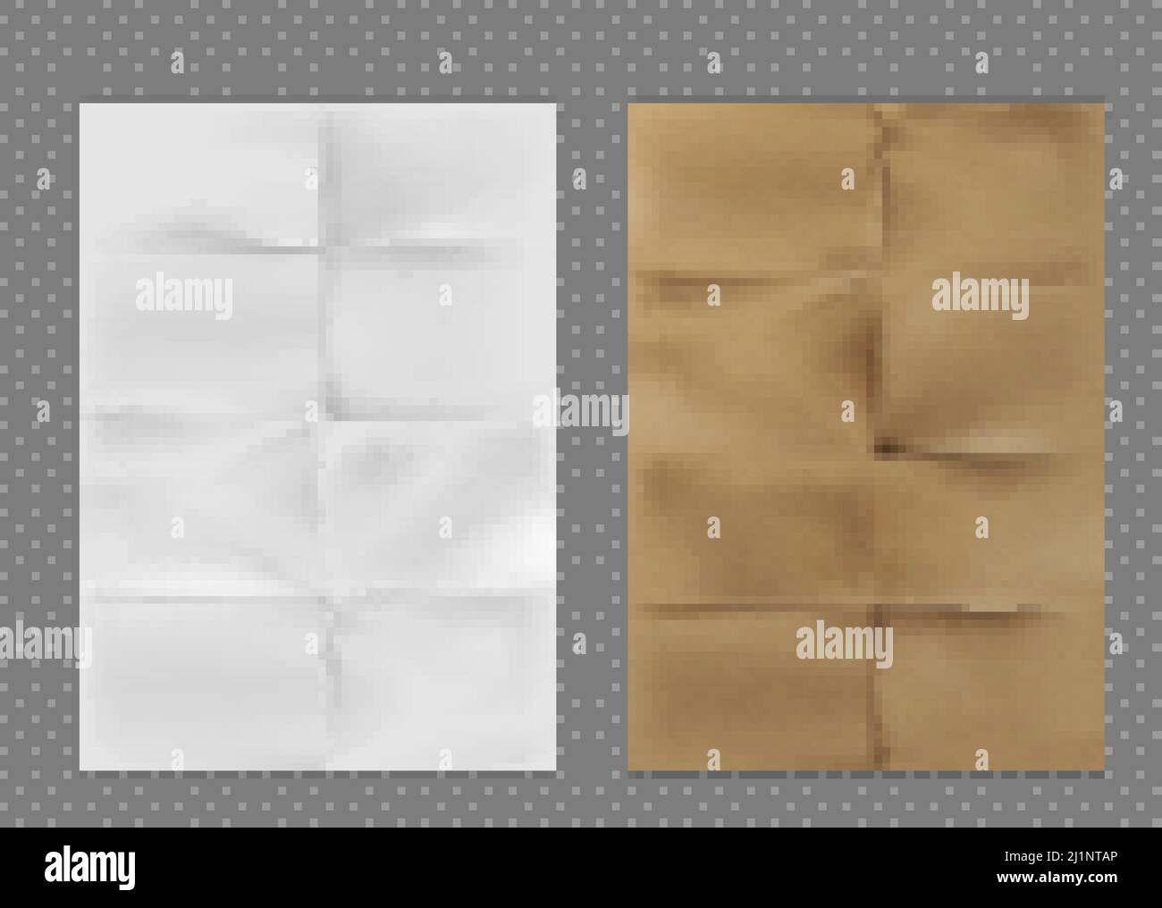 Wrinkled paper texture, white and brown kraft folded sheets. Blank ...