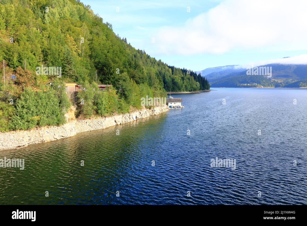 a Mountain lake in Romania, Bicaz energy dam Stock Photo - Alamy