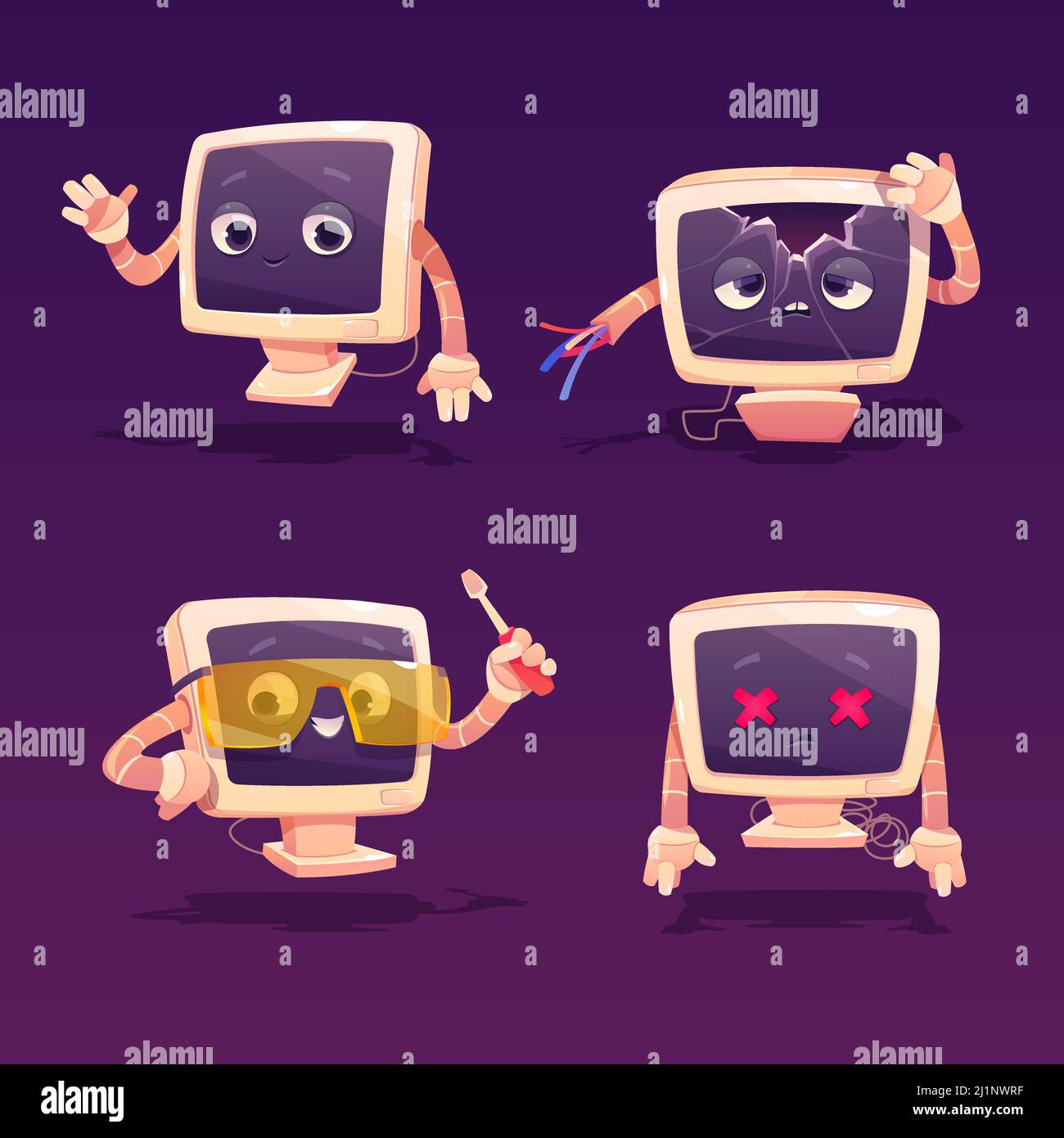 Cartoon computer technician repairing computer hi-res stock photography ...