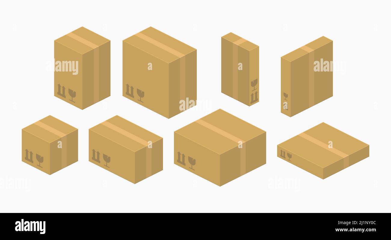 isometric cardboard box packages set vector flat illustration Stock ...