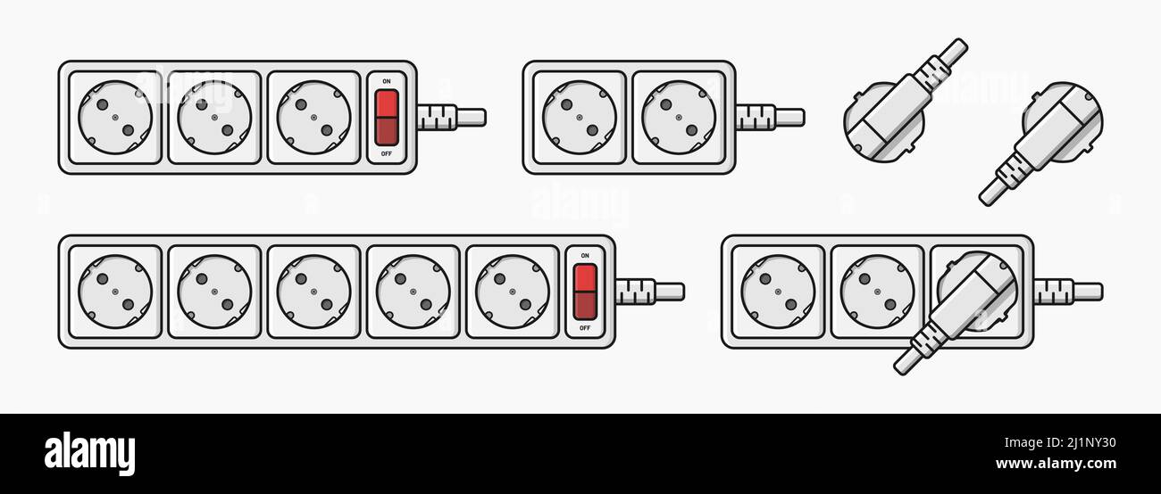 power strip extension cord outlet plug type f vector flat illustration ...