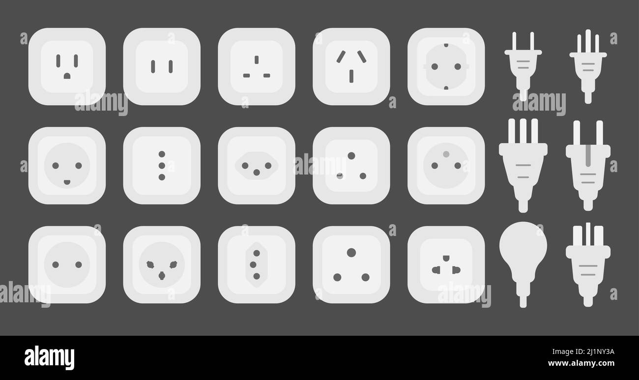 power outlet plug world standards shape icons set vector flat ...