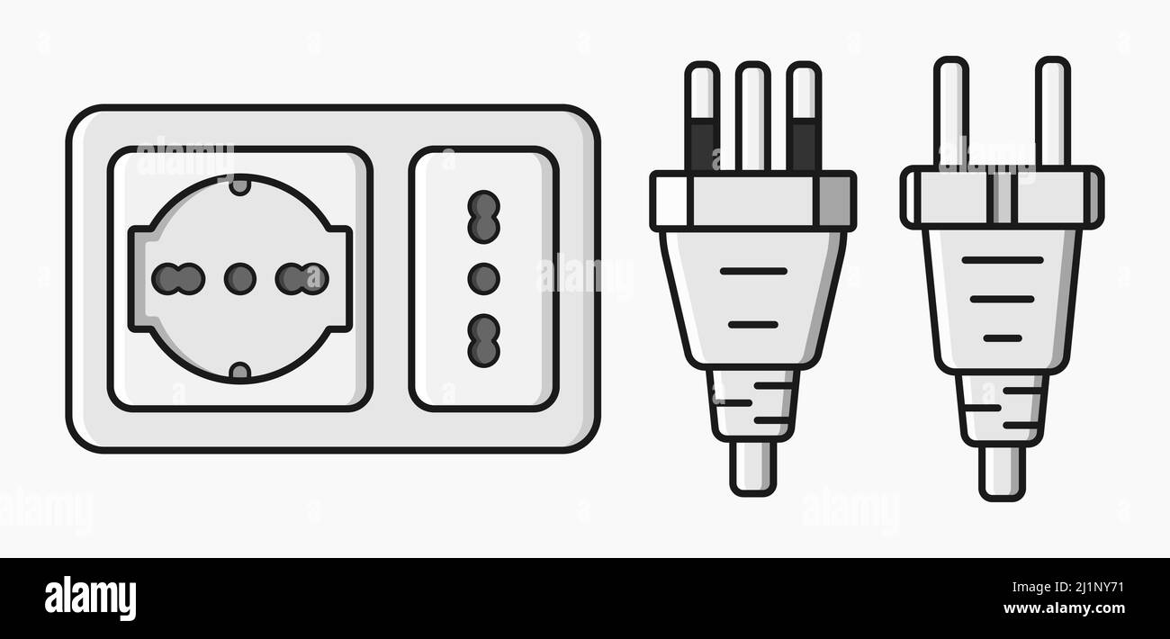 power outlet plug italian modern type l vector flat illustration Stock ...