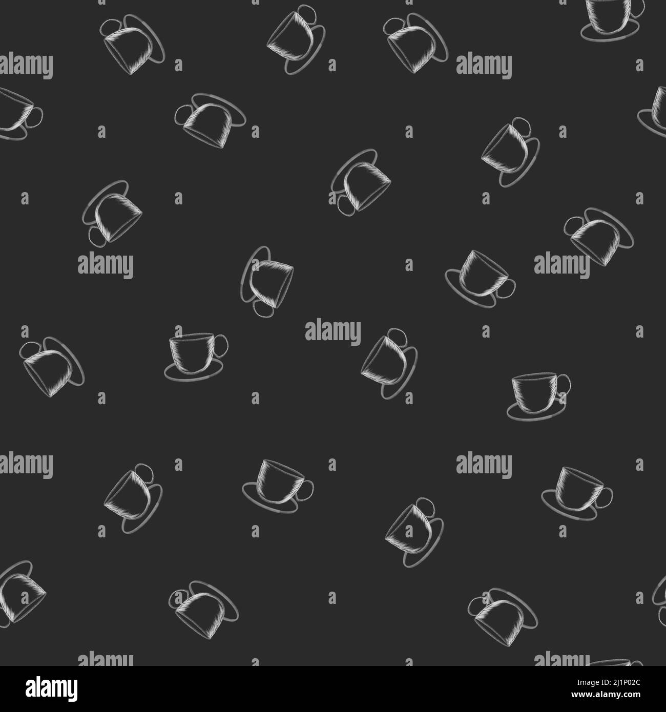 coffe cup or tea cup engraving seamless pattern on light background ...