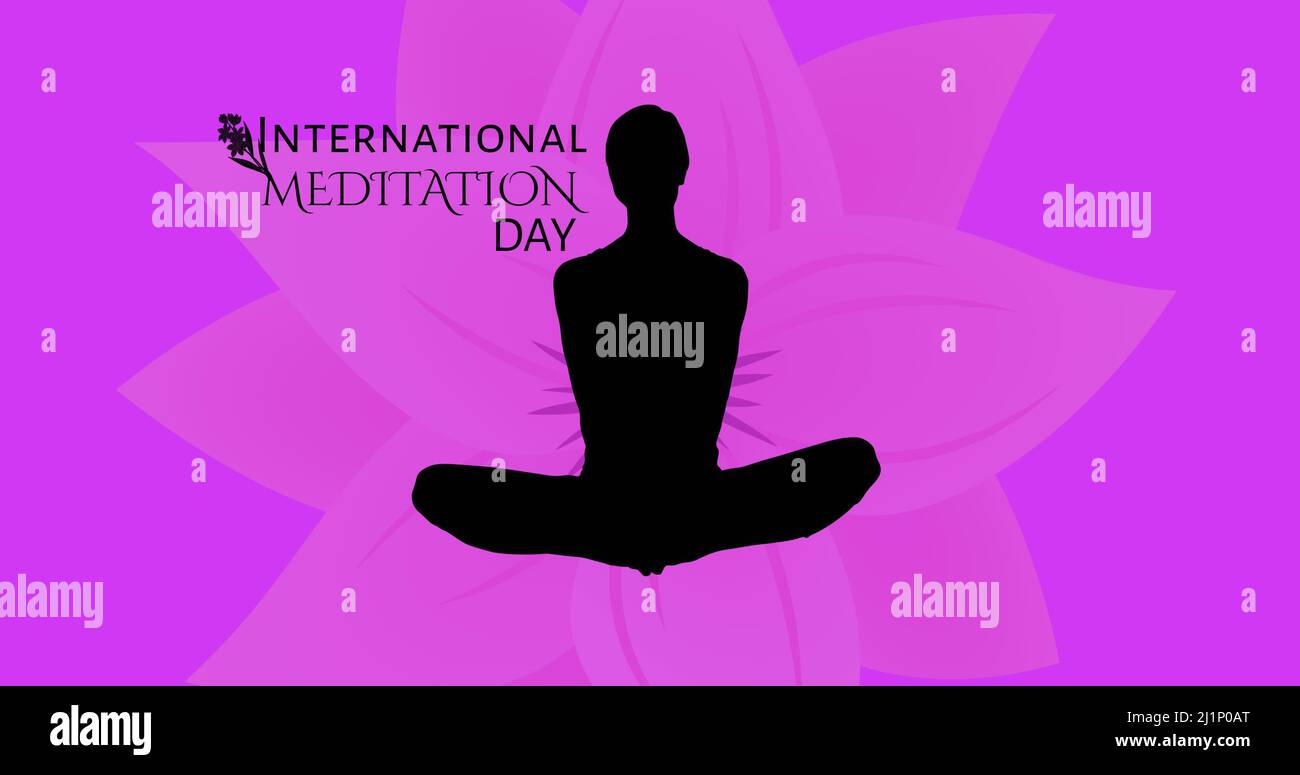 Image of international meditation day text with woman meditating ...