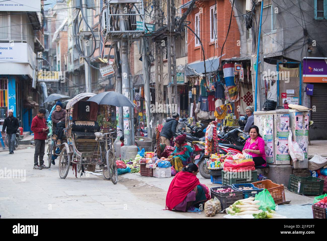 Kathmandu, Nepal- April 20,2019 : Street view of local people in ...