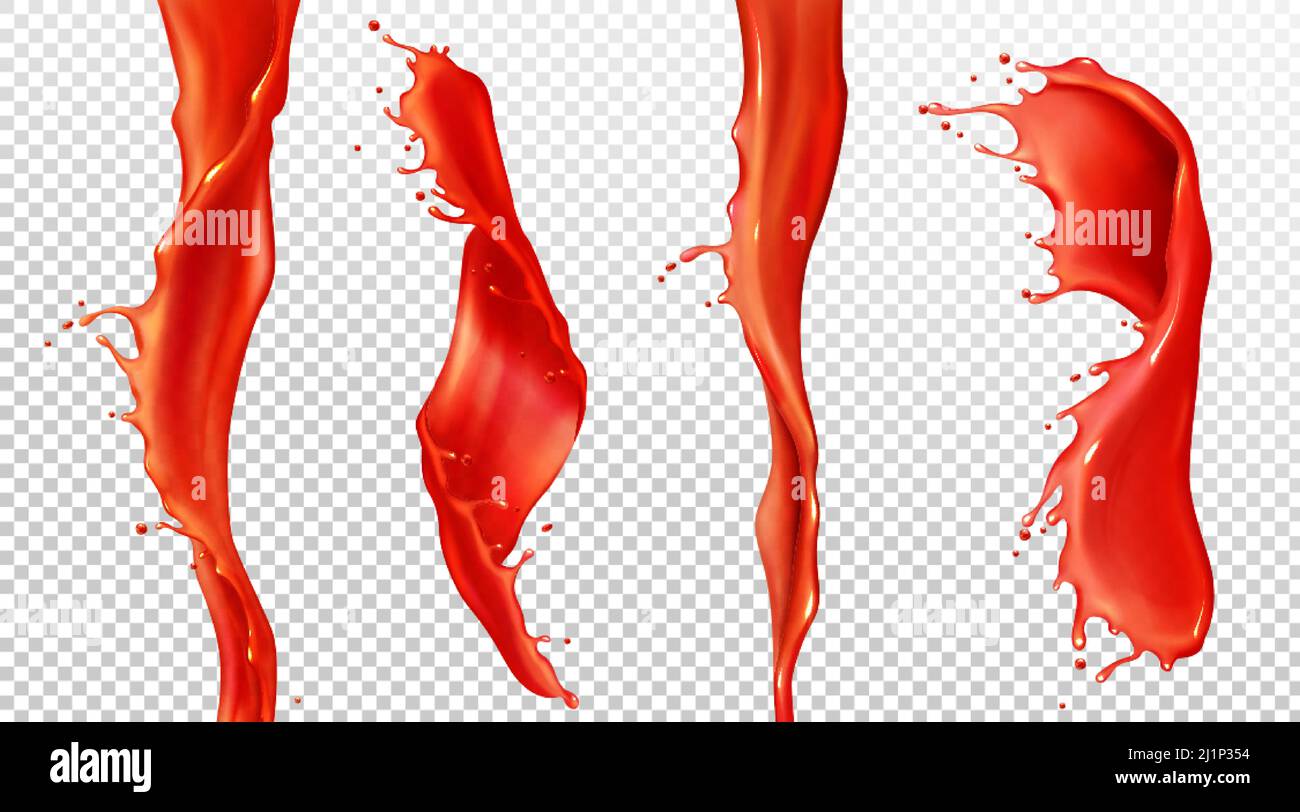 Red tomato juice splash and stream. Vector realistic mockup of spiral ...
