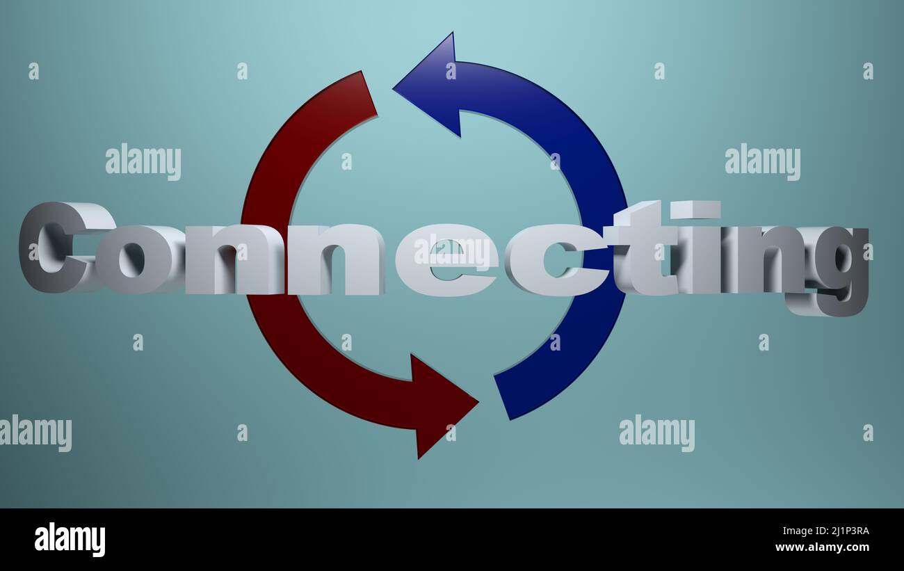 Connecting write with rotating blue and red arrows - 3D rendering ...