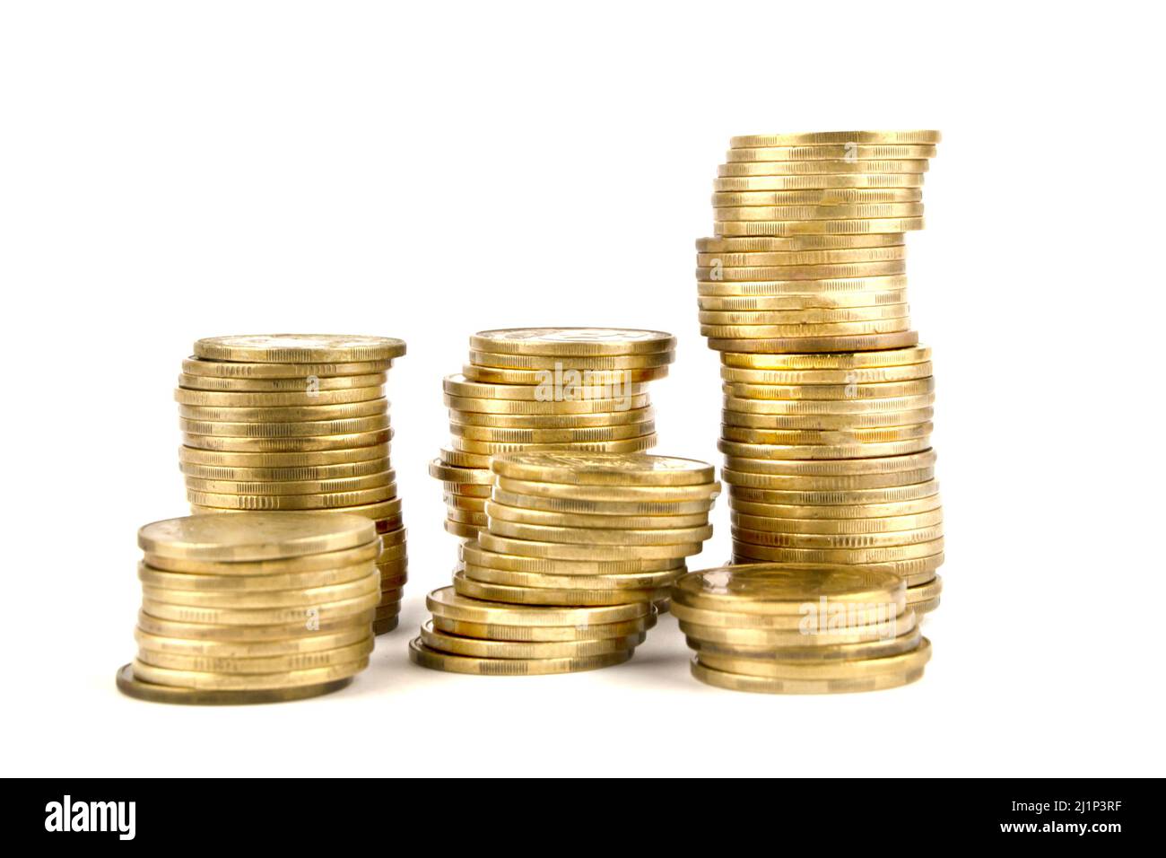gold coin stacks isolated on white background Stock Photo - Alamy