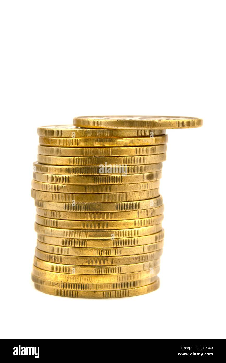 gold coin stack isolated on white background Stock Photo - Alamy