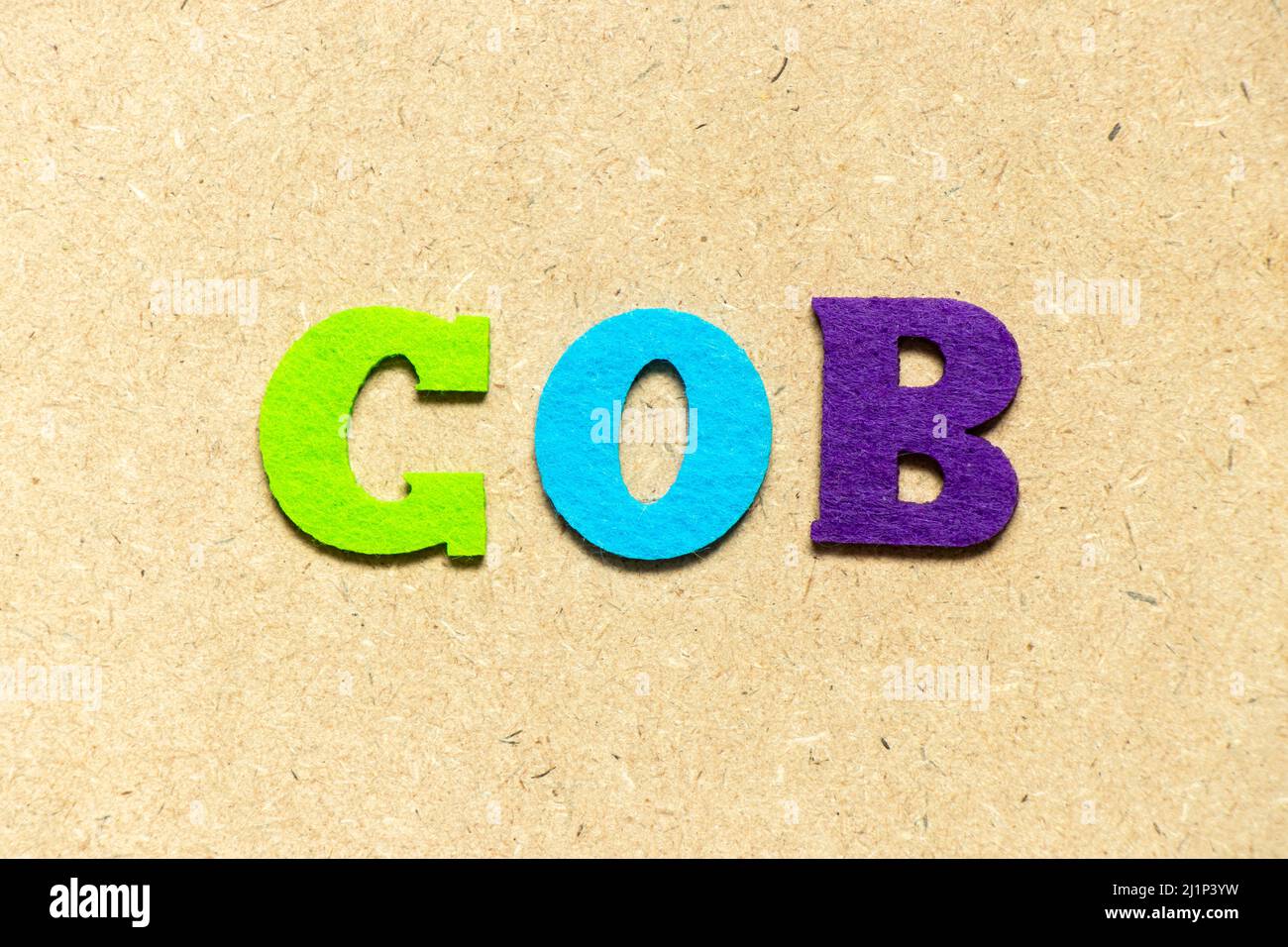 Color cloth alphabet letter in word COB (abbreviation of close of ...