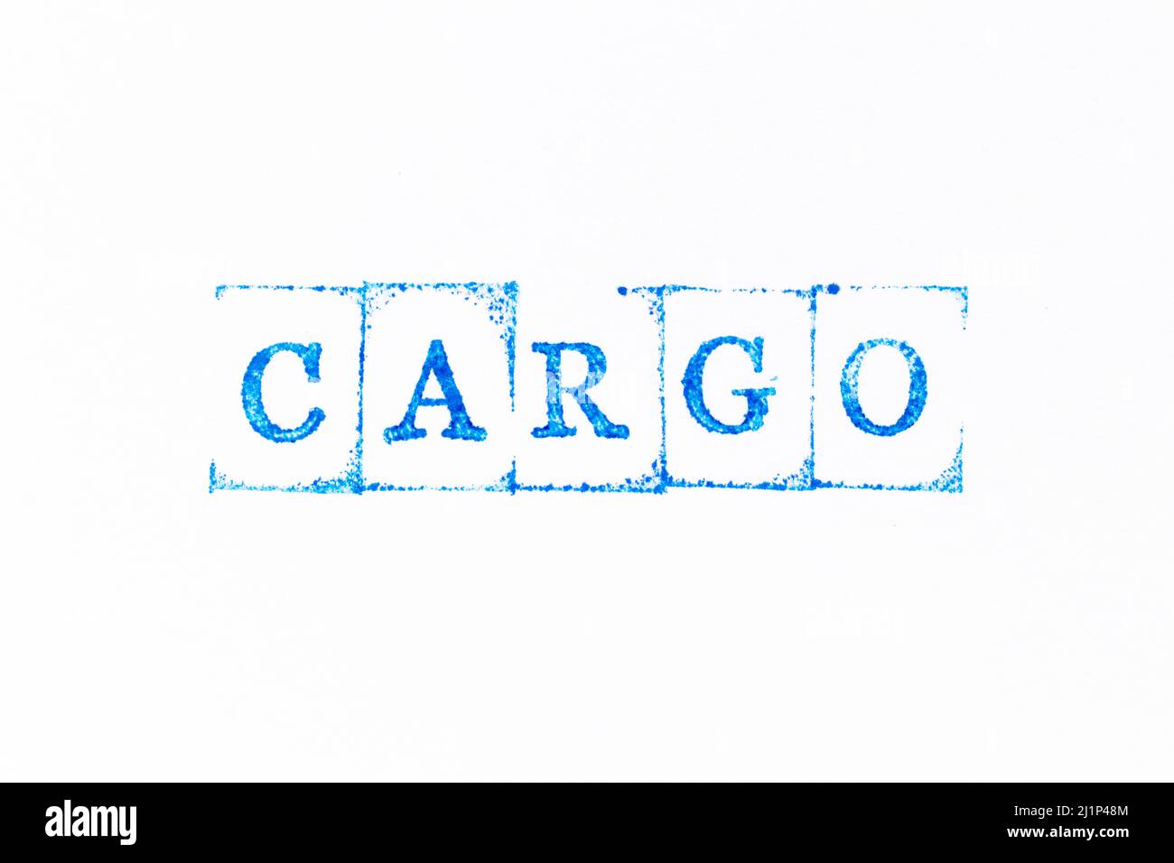 Blue color ink rubber stamp in word cargo on white paper background ...