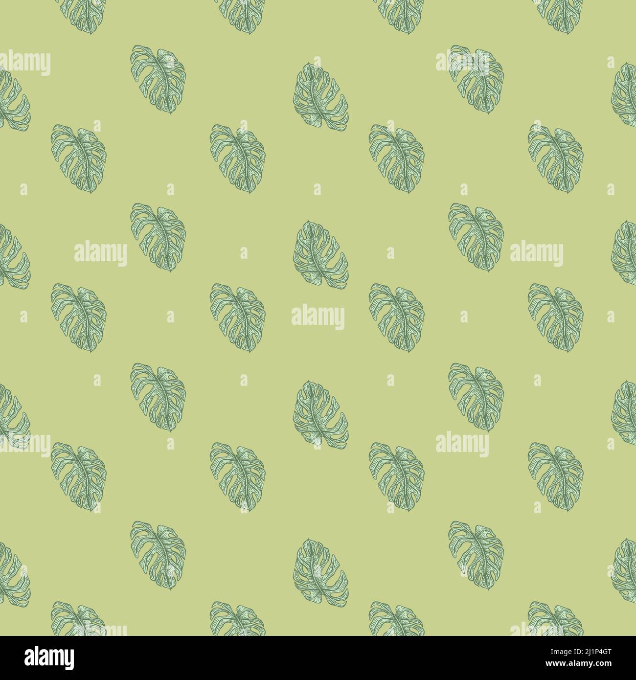 Monstera leaf seamless pattern.Vintage tropical branch in engraving ...