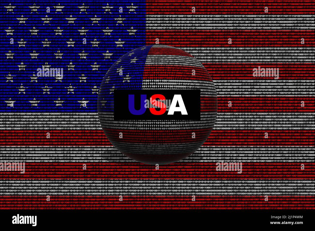 Hacker United States (USA) 3D ball. Digital USA flag and a binary ...