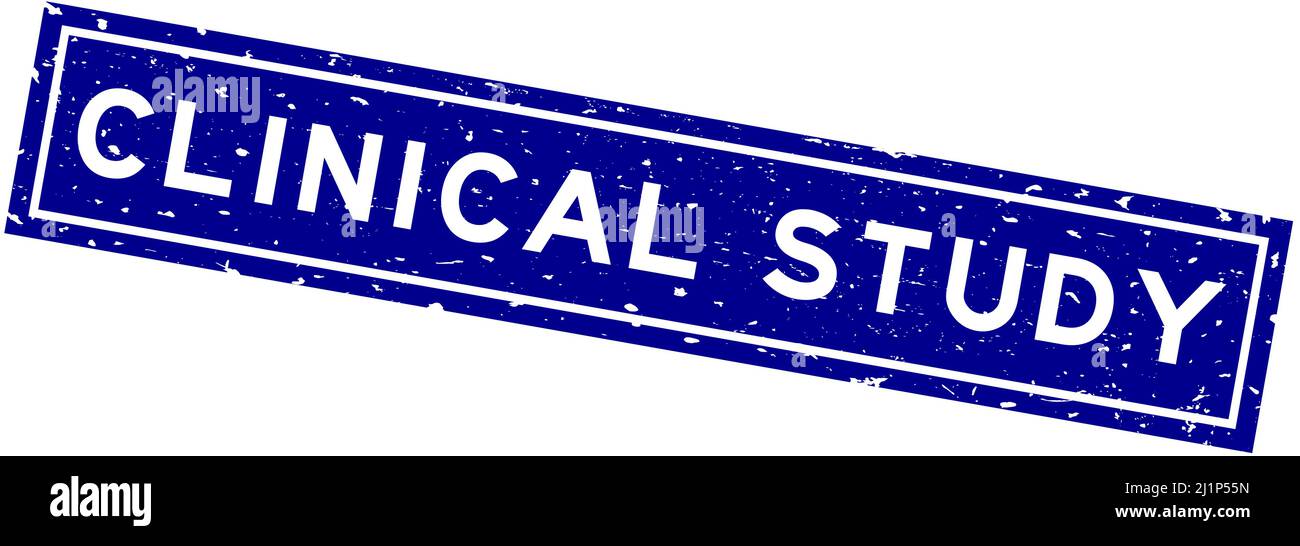 Grunge blue clinical study word square rubber seal stamp on white ...