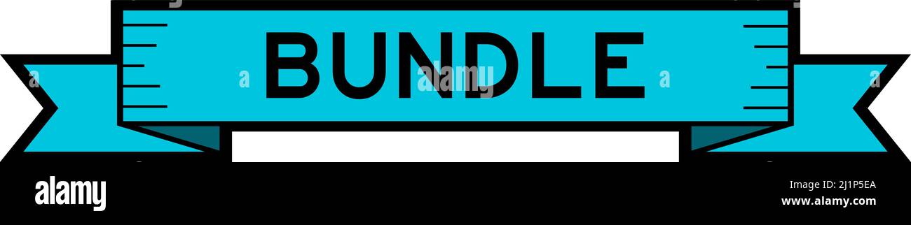 Ribbon label banner with word bundle in blue color on white background ...