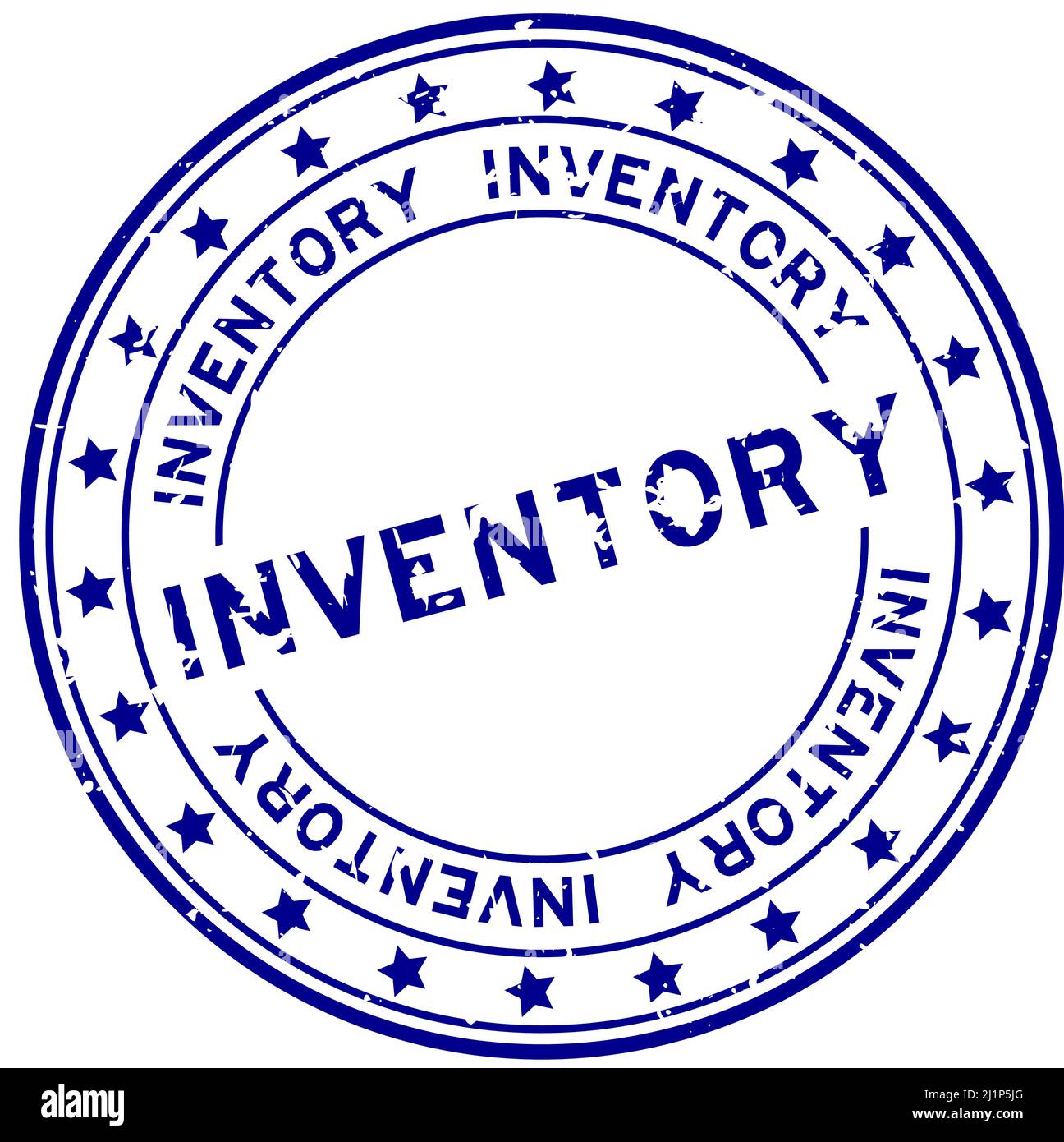 Grunge blue inventory word with star icon round rubber seal stamp on ...