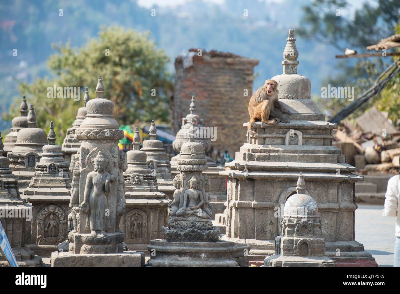 Kathmandu, Nepal- April 20,2019 : Buddhist Swayambhunath Temple (monkey ...