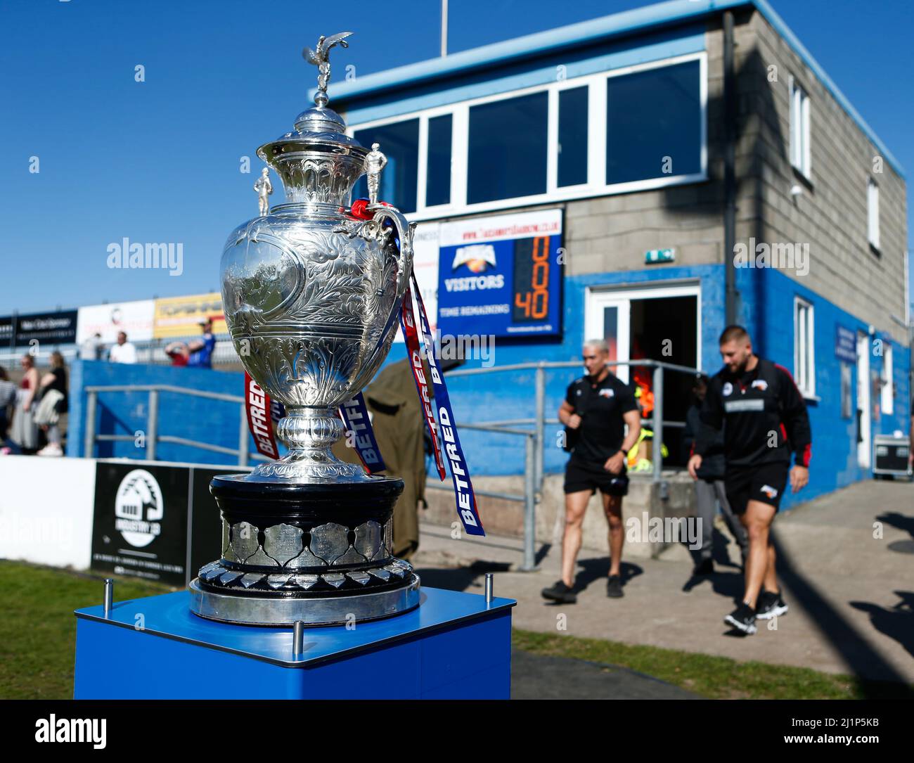 The Betfred Challenge Cup trophy seen as players arrive for the Betfred ...