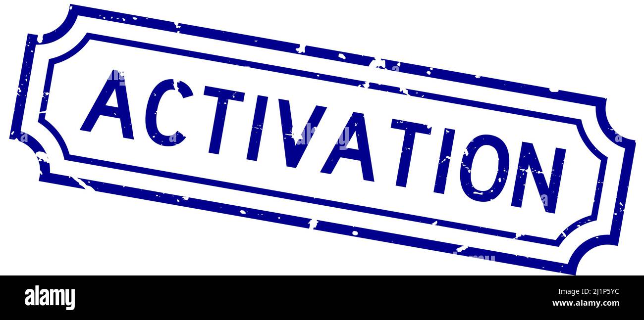 Grunge blue activation word square rubber seal stamp on white ...