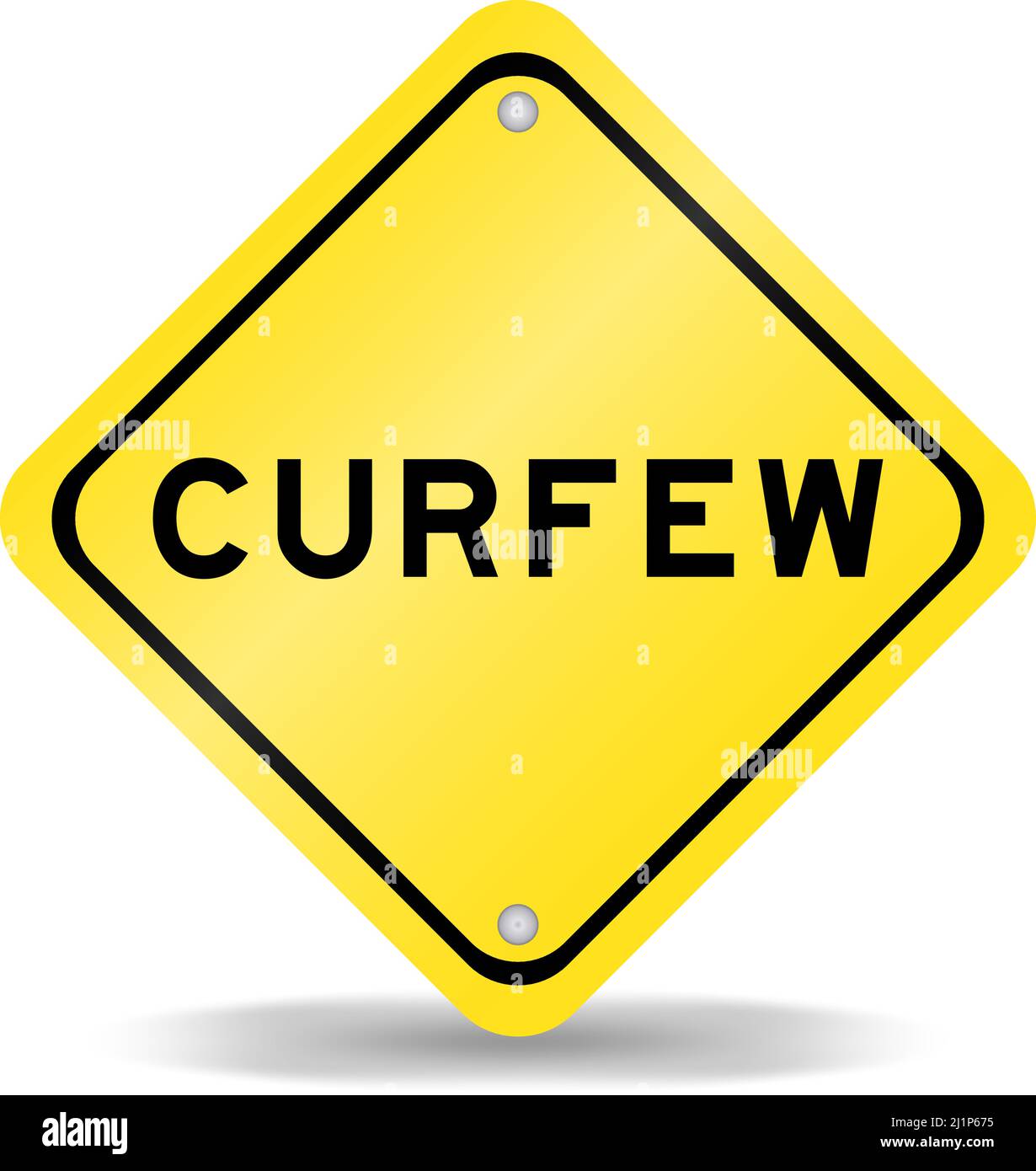 Yellow color transportation sign with word curfew on white background ...