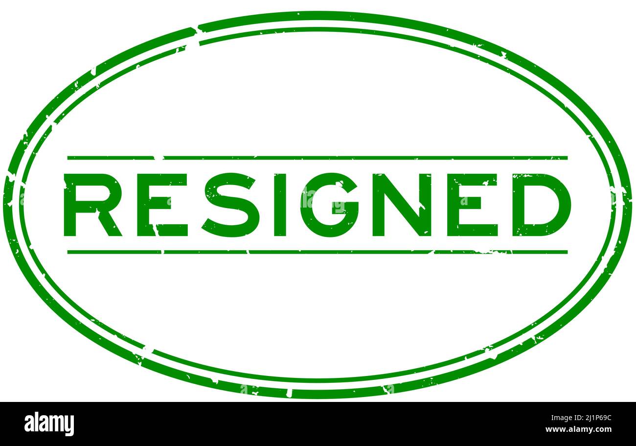Grunge green resigned word oval rubber seal stamp on white background ...