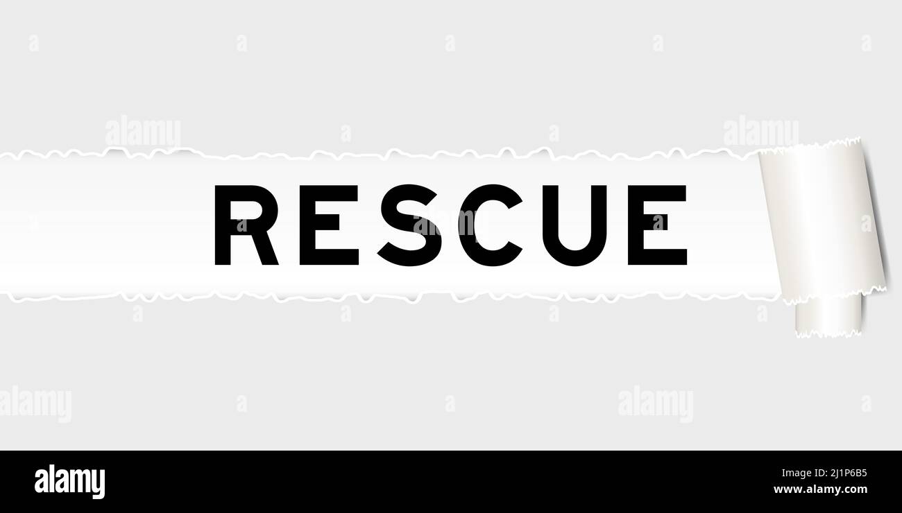 Ripped gray paper background that have word rescue under torn part ...