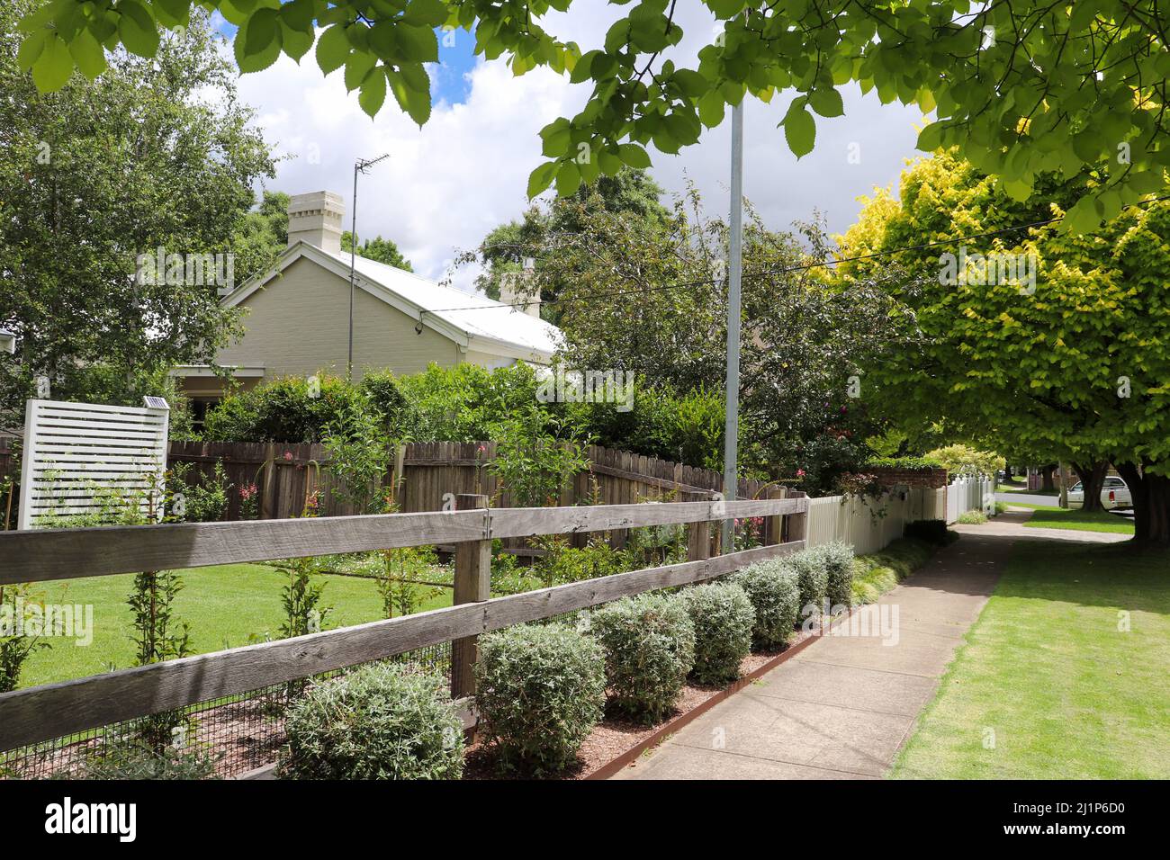 An aerial shot of a small country street full of trees in Bowral ...