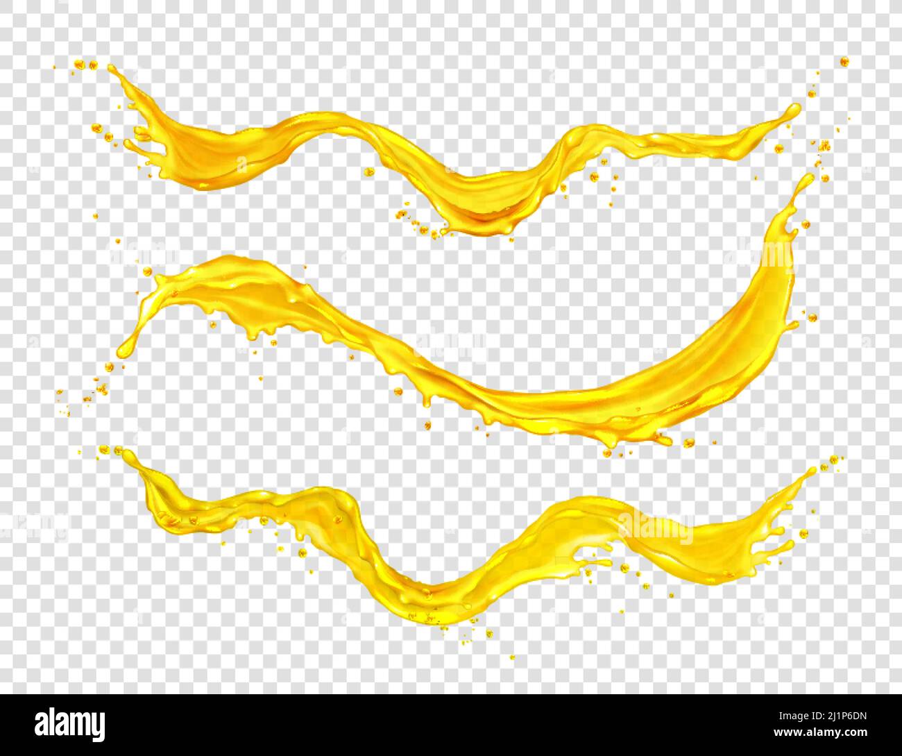 Orange juice splashes, horizontal streams liquid yellow drink with ...