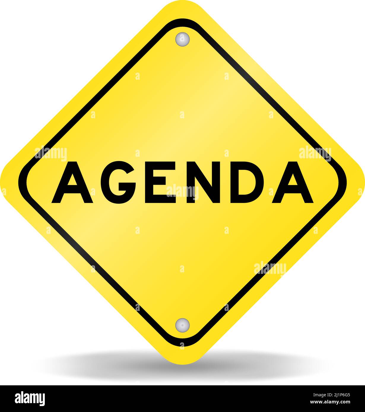 Yellow color transportation sign with word agenda on white background ...