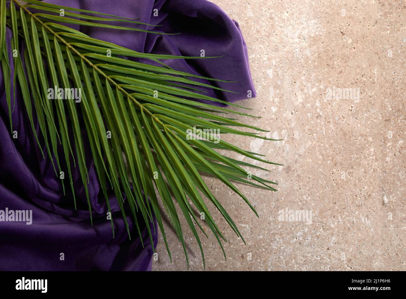 Palm Sunday background with green tropical tree leaves on stone Stock ...