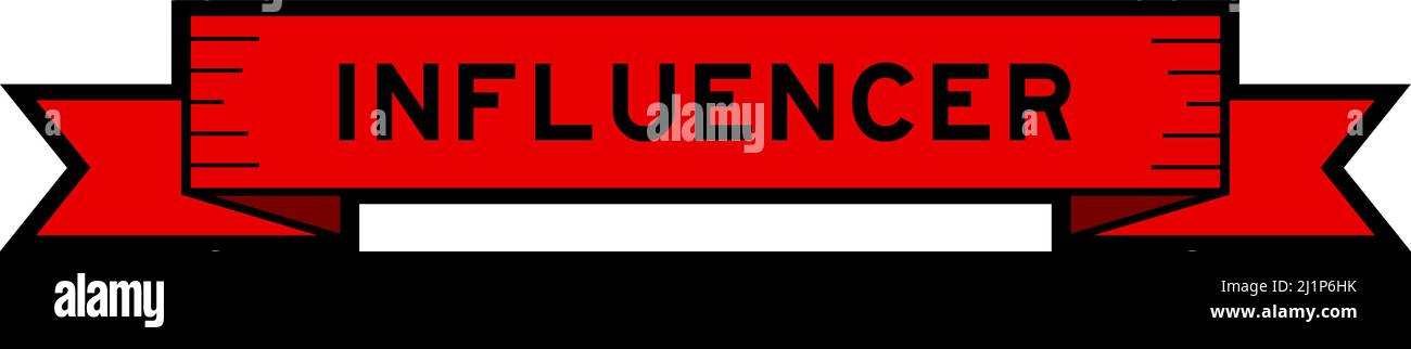 Ribbon label banner with word influencer in red color on white ...