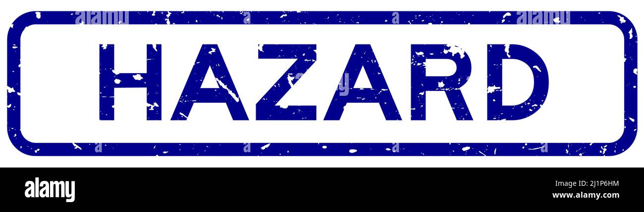 Grunge blue hazard word square rubber seal stamp on white background ...