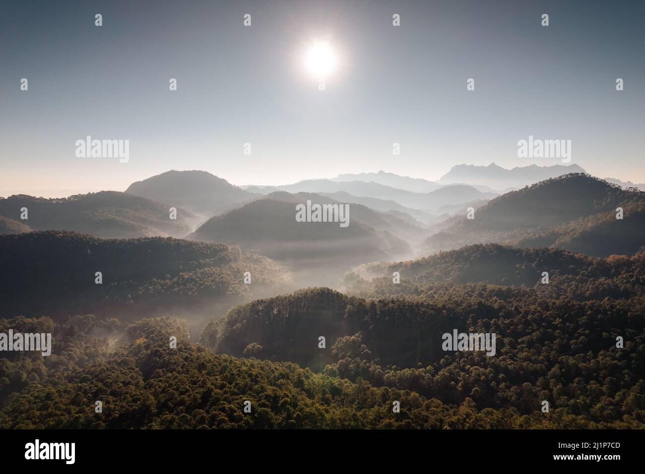 Aerial view of Doi Luang Chiang Dao with stacked mountain layer and ...
