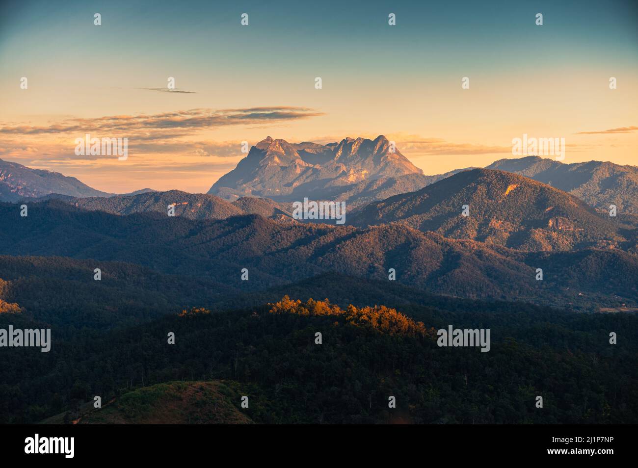 Scenery of Doi Luang Chiang Dao mountain in national park at the sunset ...