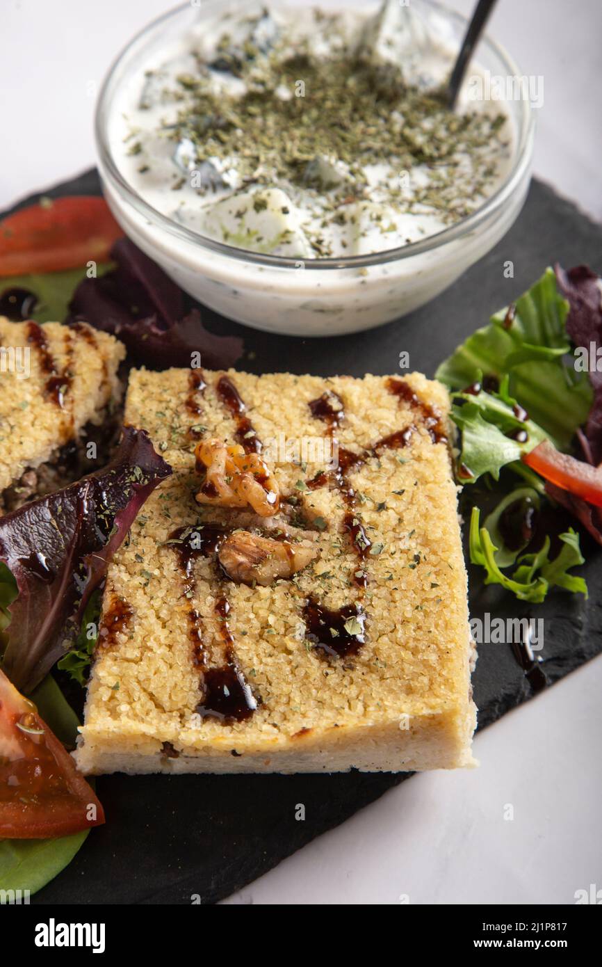 baked kebeh. Middle Eastern food with minced meat, bulgur and Lebanese ...
