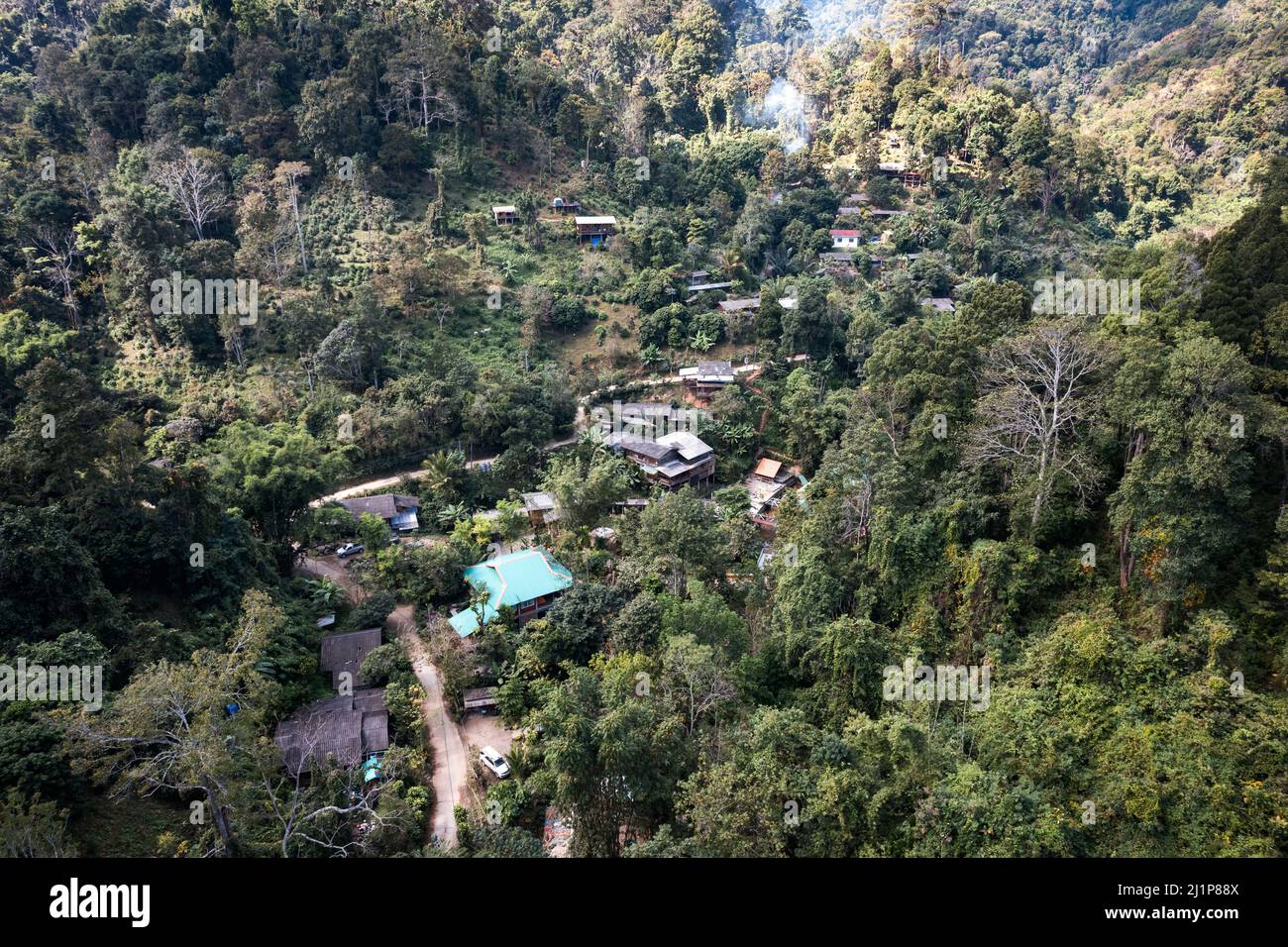 Aerial view of traditional rural village of tribe local people in ...