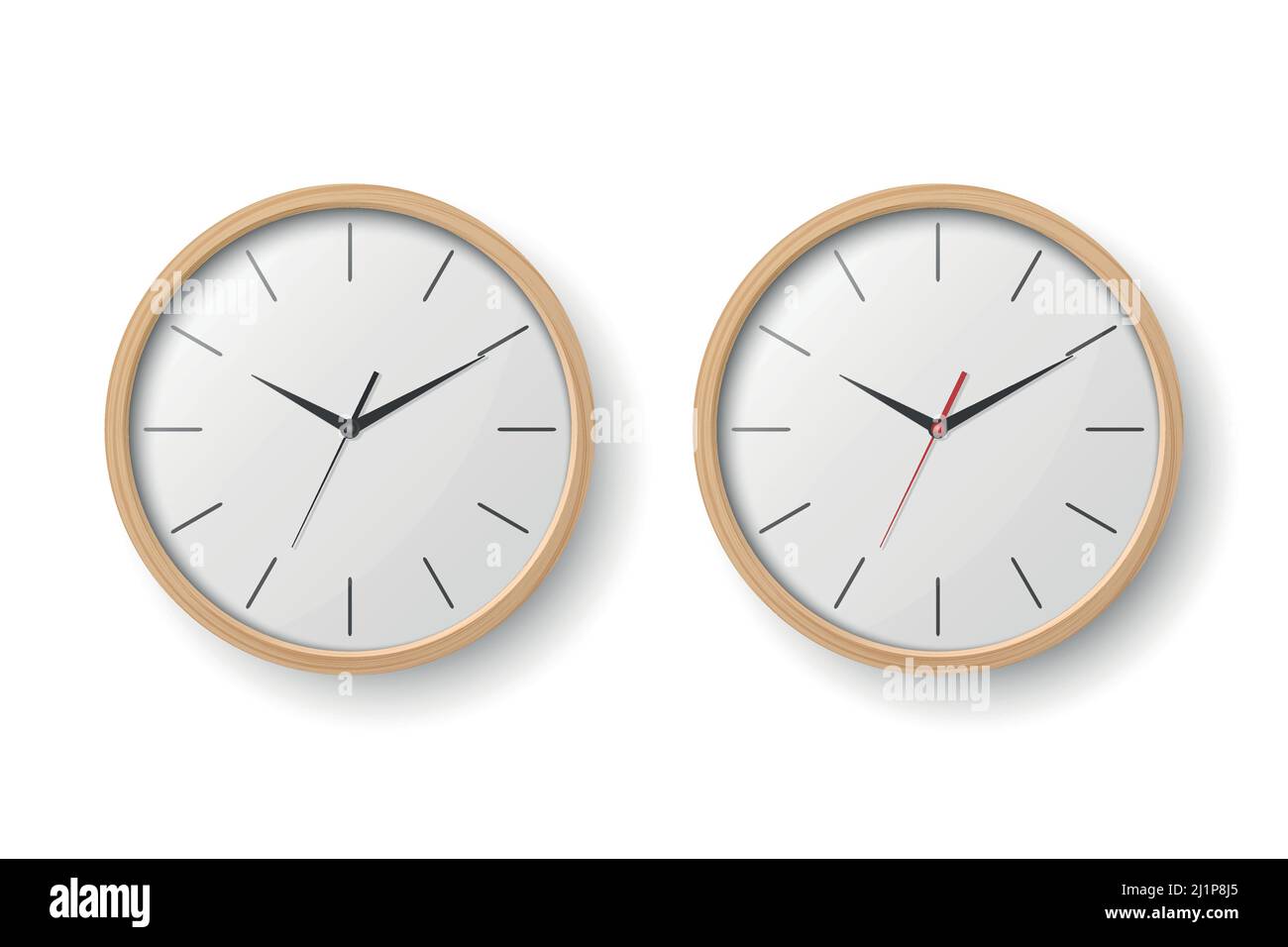 Vector 3d Realistic Wooden Brown Wall Office Clock Icon Set. Design ...